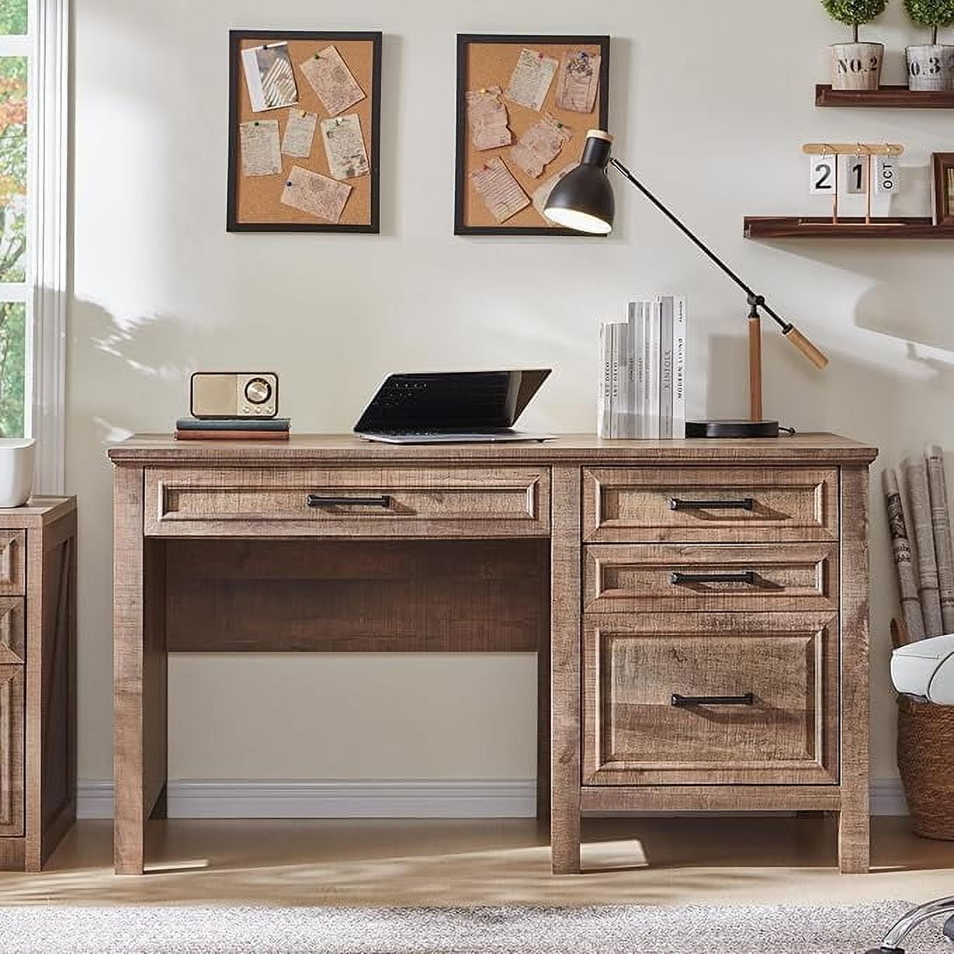 53INCH Home Office Desk, Modern Farmhouse Computer Desk with File ...