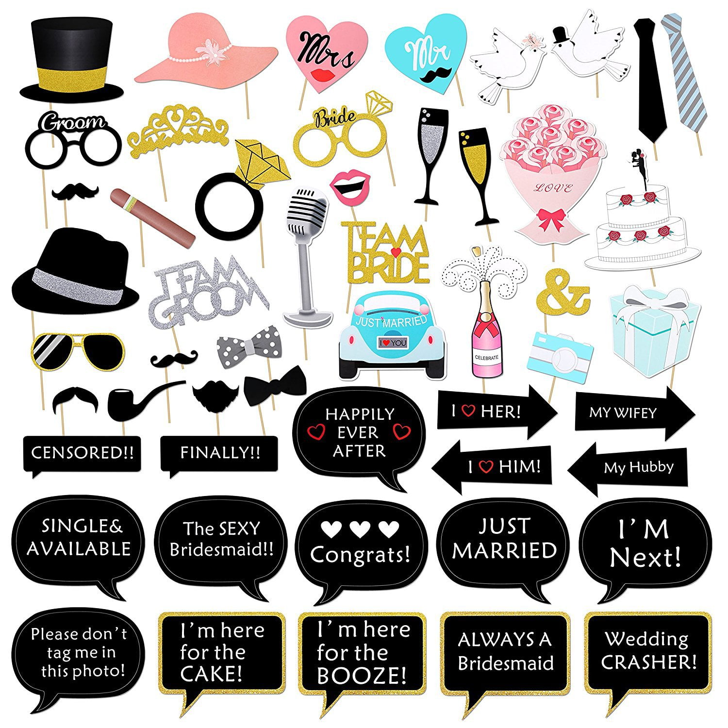 53PCS Wedding Photobooth Props Mr Mrs Just Married Wedding Party ...