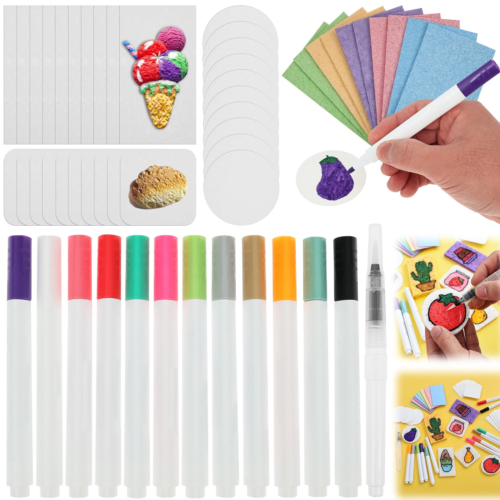 53Pcs 3D Paint Kit with Water Brush, 40 Papers & 12 Colors, Squishy ...