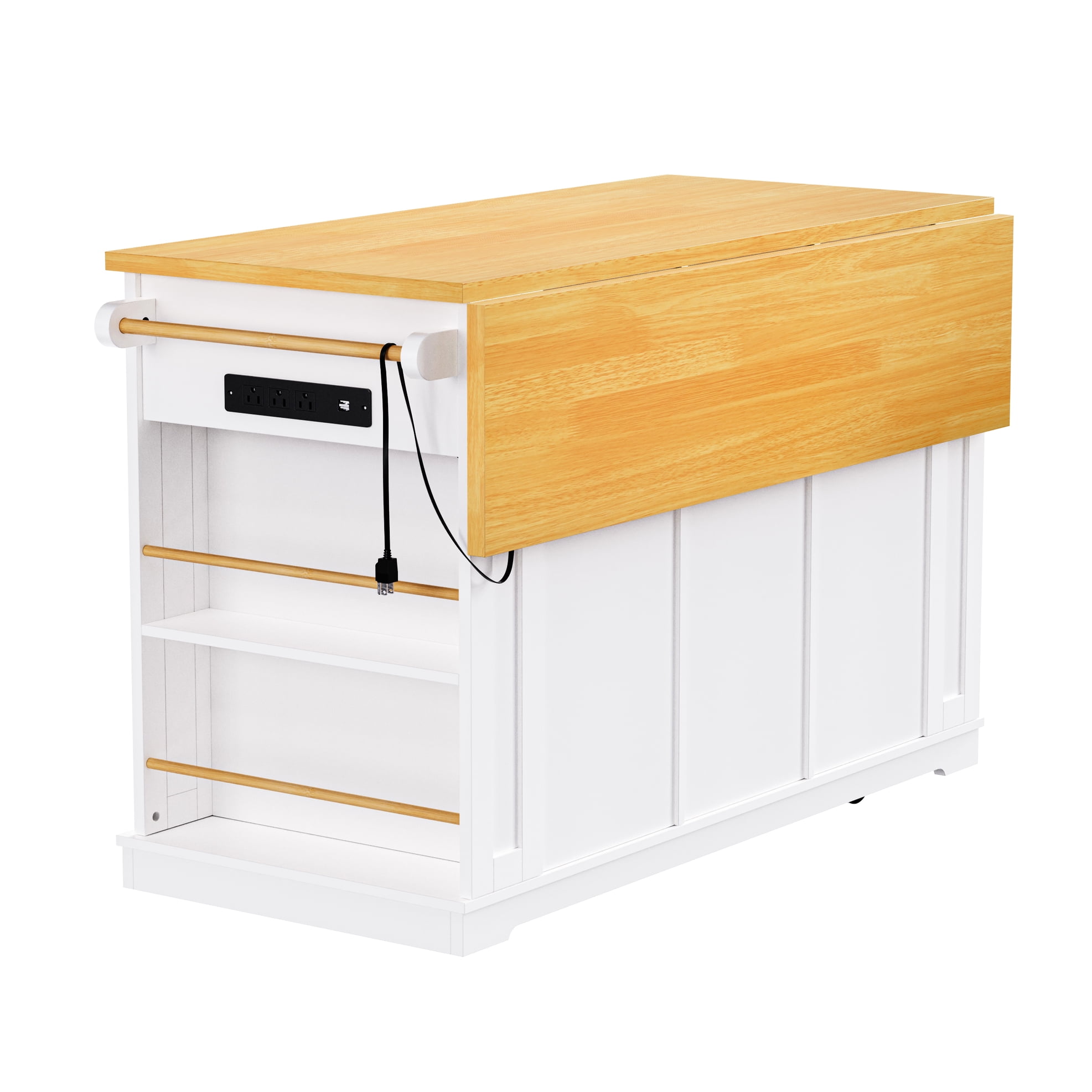 53inch Kitchen Island With 2 Bar Stools, Electrical Socket Integration ...