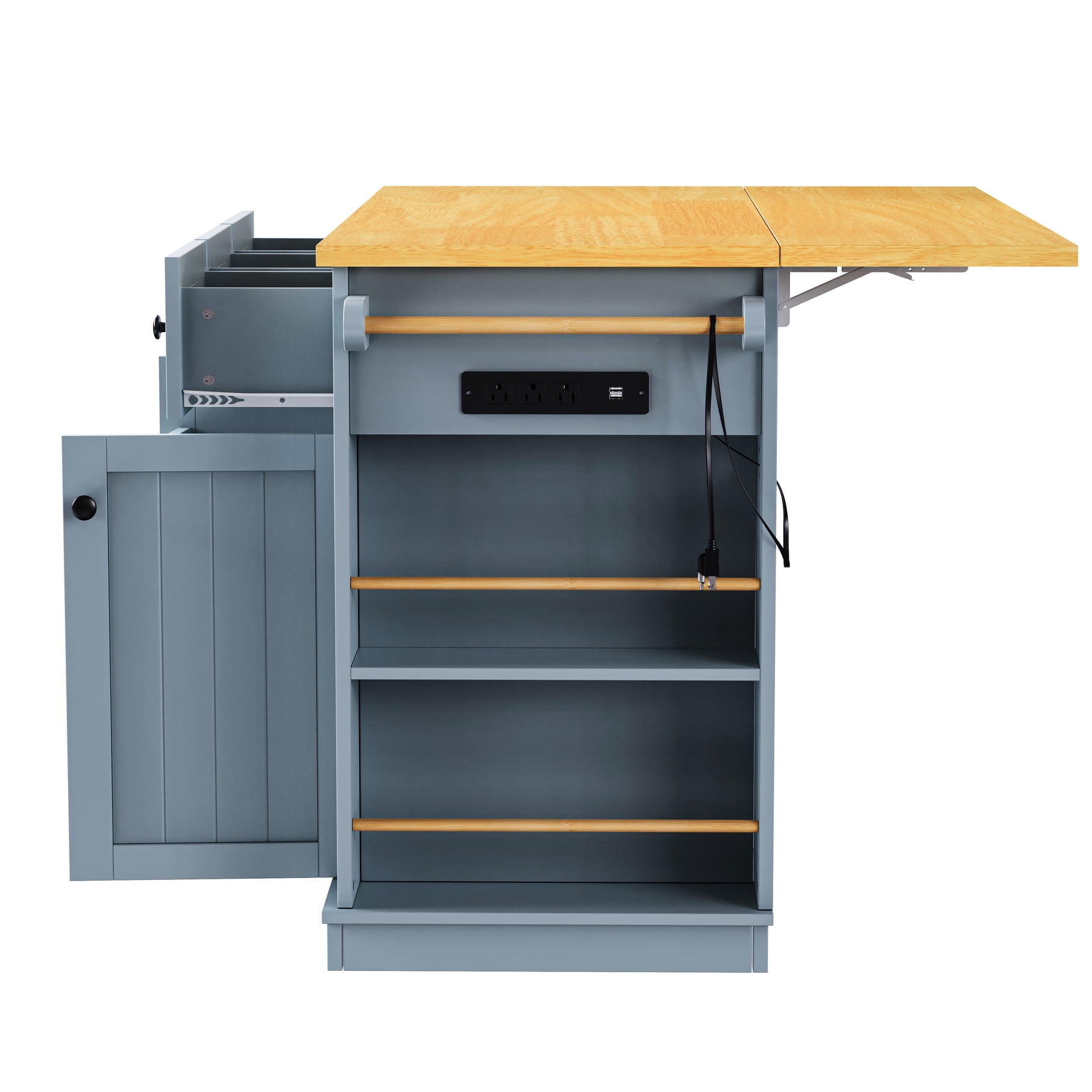 53inch Kitchen Island With 2 Bar Seats, Power Socket Attachment ...