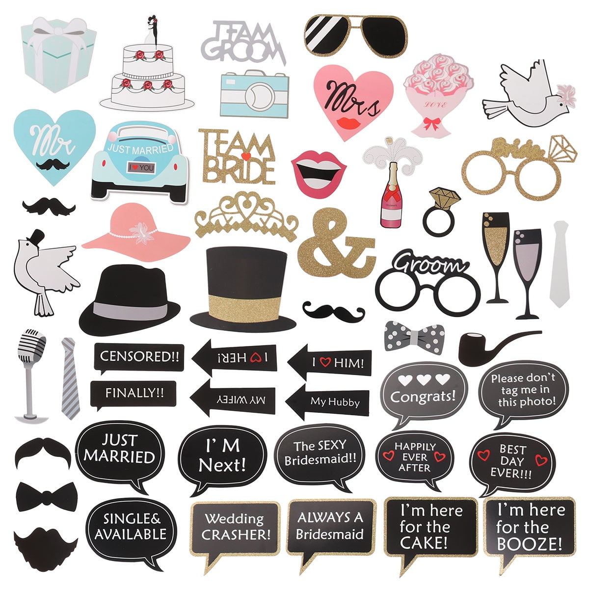 53pcs Wedding Party Photobooth Props Beard Lips Party Decorations ...