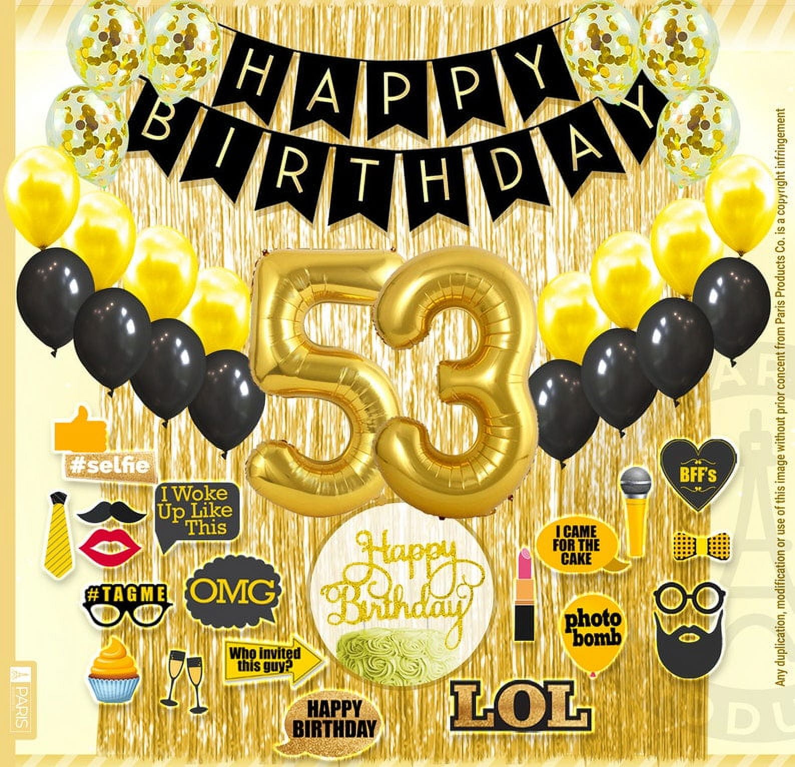 53rd Birthday Decoration Black and Gold for Boy & Girl, 53rd Cake ...