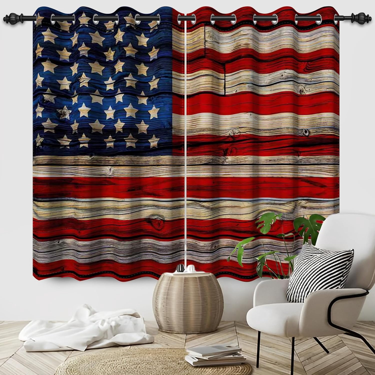 53x72inch American Flag Themed Window Curtain Red White Stripes Blue ...