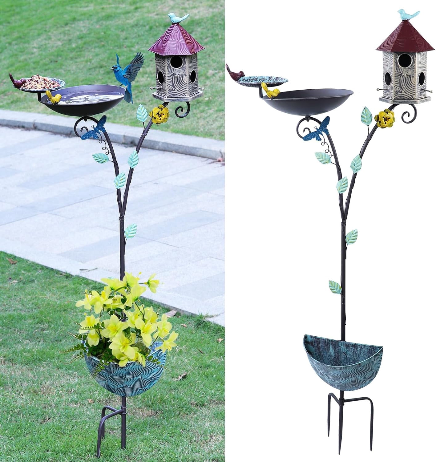 54.3 Tall Outdoor Metal Bird Bath Combo, Birdhouses for Outdoors, Bird ...