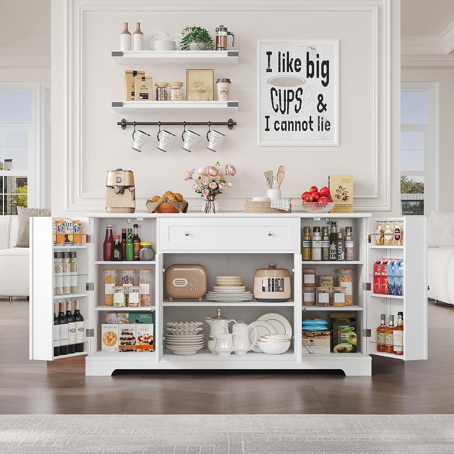 54" Buffet Cabinet with Storage Modern Kitchen Buffet Sideboard with ...