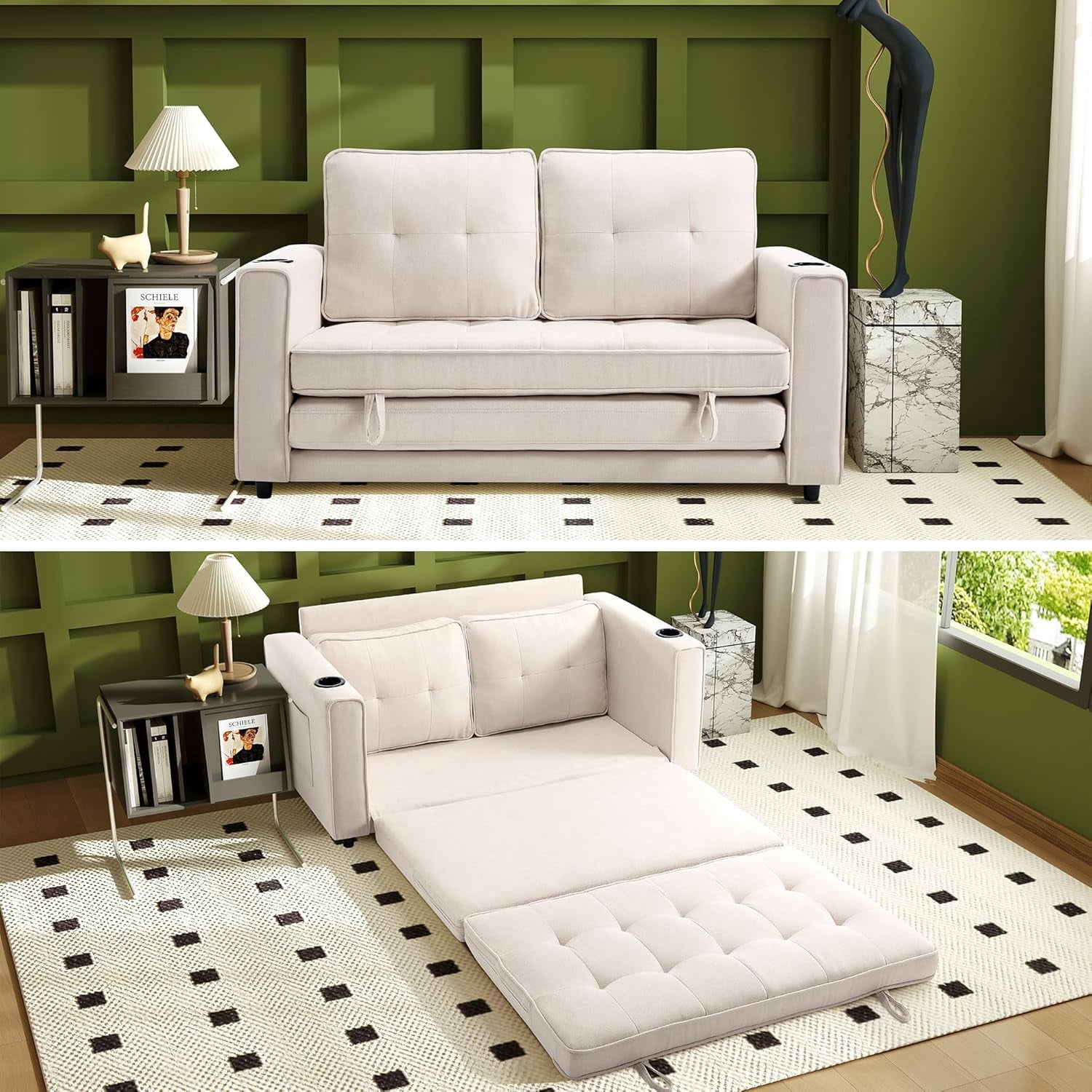 54" W 81" L Blue Sleeper Sofa Bed Folding Couch Bed for Small Spaces ...