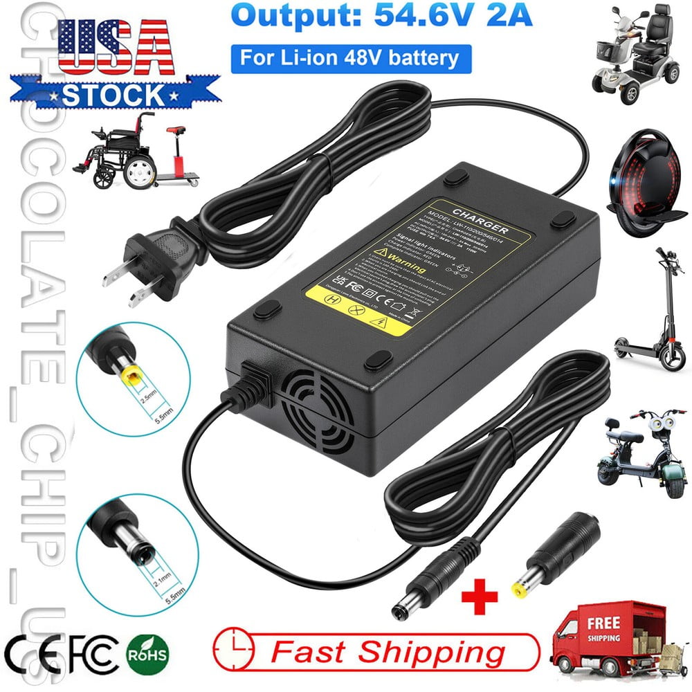 54.6V 2A Power Charger DC Head For 48V Electric Bicycles E-bike Lithium ...