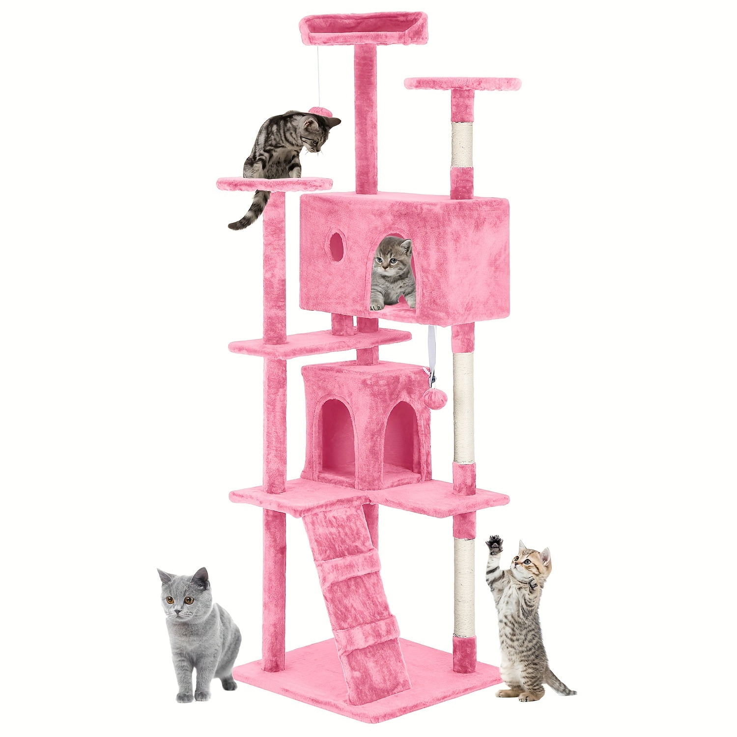 54"/70" Multi-Level Cat Tree Tower w/Scratching Post, Condo & Perch ...