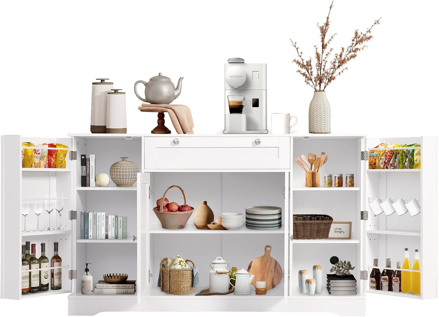 54" Buffet Cabinet with Drawer, Modern Kitchen Pantry Sideboard Storage ...