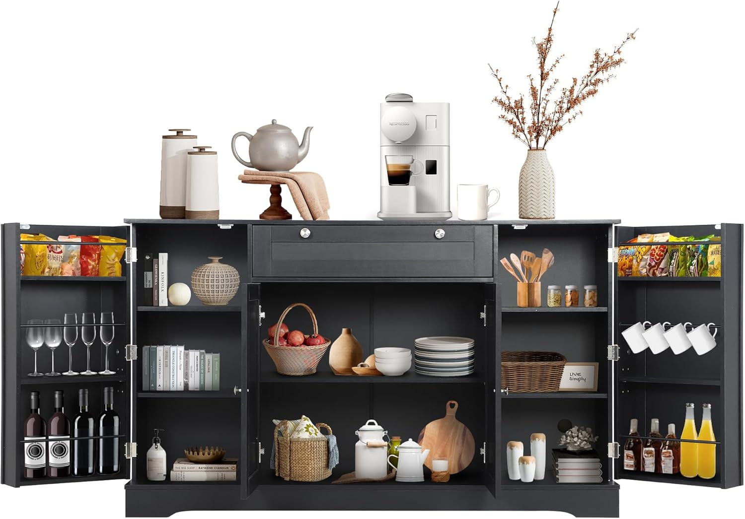 54" Buffet Cabinet with Drawer, Modern Kitchen Pantry Sideboard Storage ...