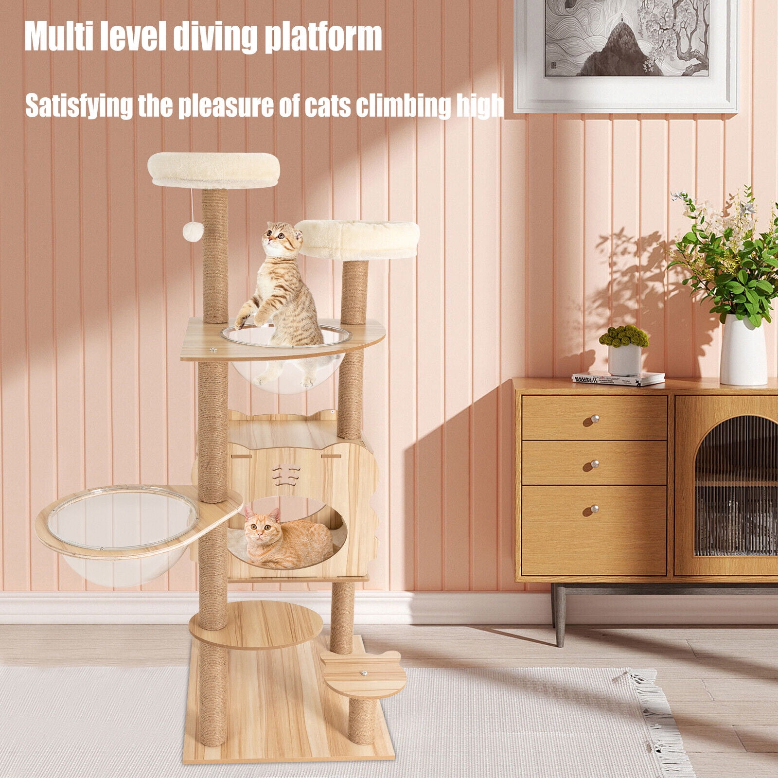 54'' Cat Tree Cat Climbing Tower Modern Density Board Cat Tree Condo ...