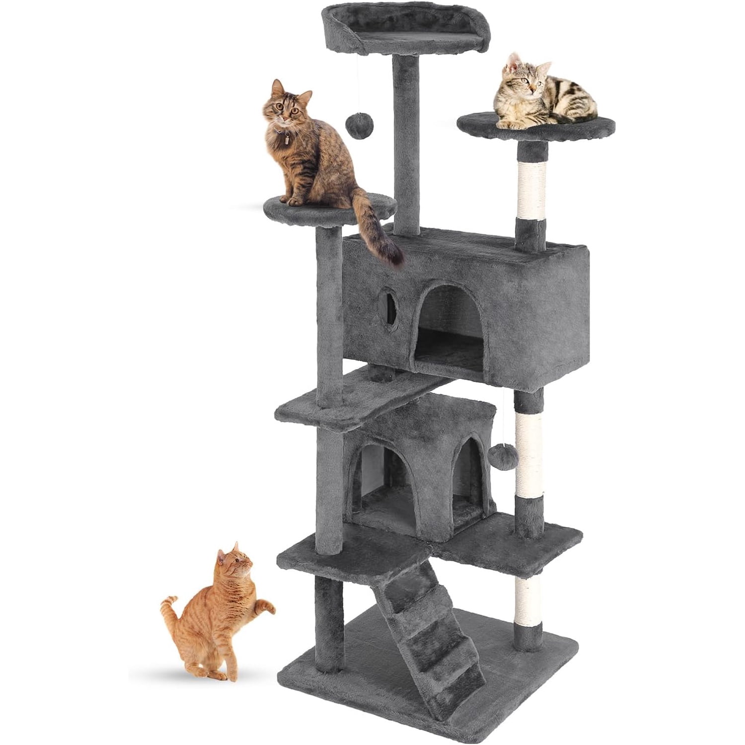 | 54" Cat Tree Tower | Light Gray | Multi-Level Indoor Activity Center ...