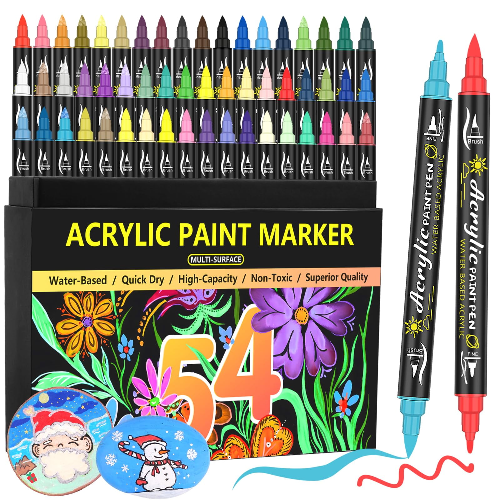54-Color Acrylic Paint Pens - Dual Tip Paint Markers With Fine & Brush ...