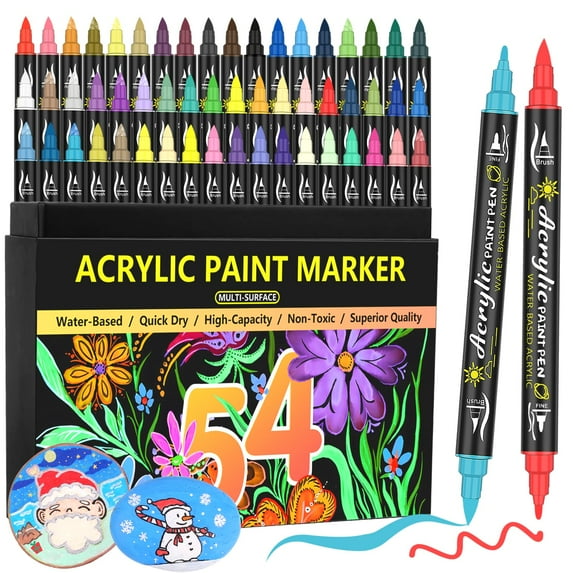 54-Color Acrylic Paint Pens - Dual Tip Paint Markers With Fine & Brush ...