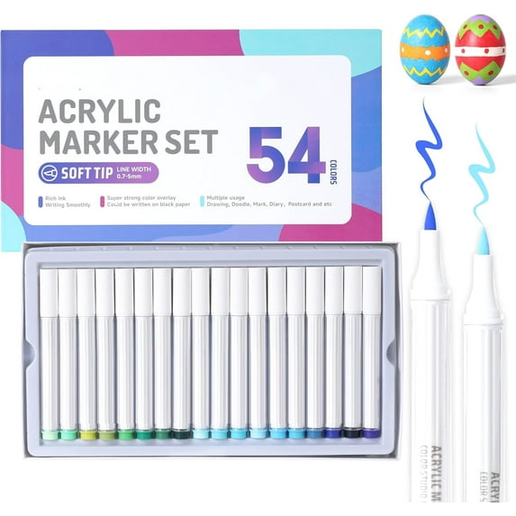 54 Colors Acrylic Paint Markers Set, Soft Brush Tip Acrylic Paint Pens ...
