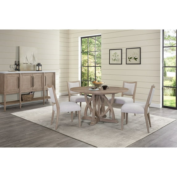 54" Expandable Round Table, Solid Back Chairs, Mindi Veneers / Expand ...