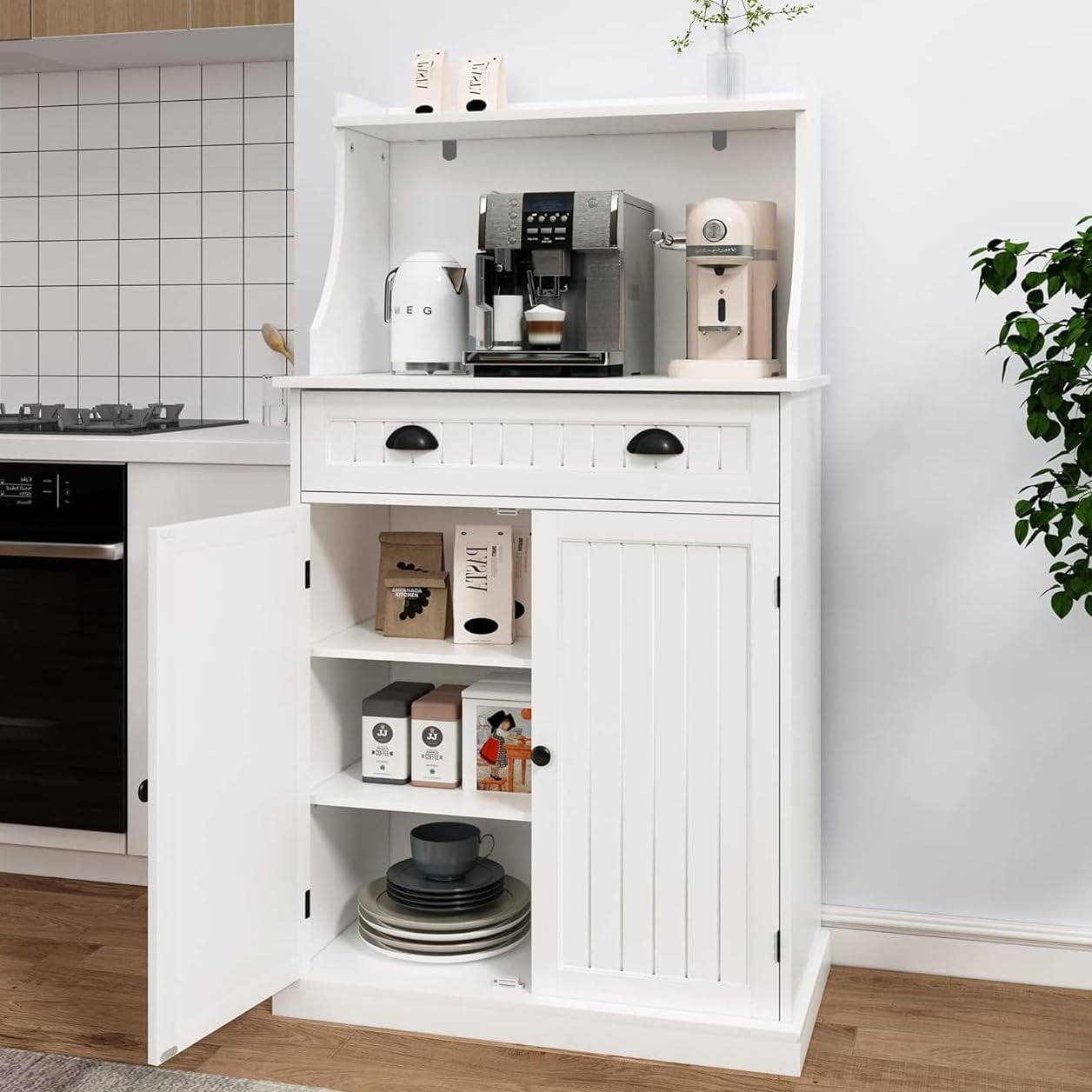 54" Freestanding Kitchen Pantry Storage Cabinet with Doors and ...