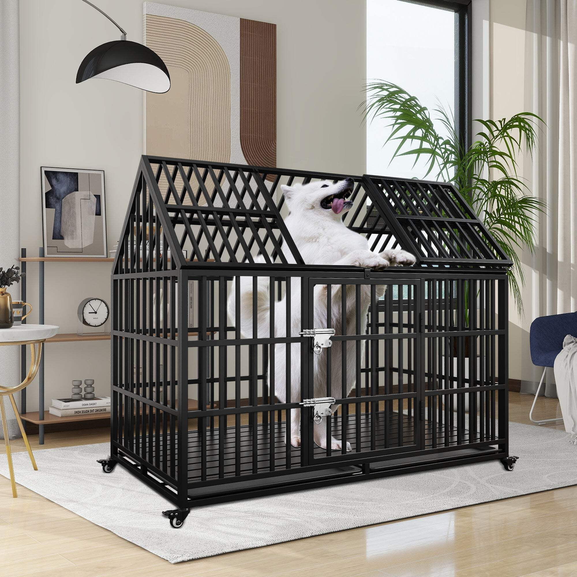 54" Heavy Duty Dog Crate Large Dog Cage Strong Metal Dog Kennels And ...