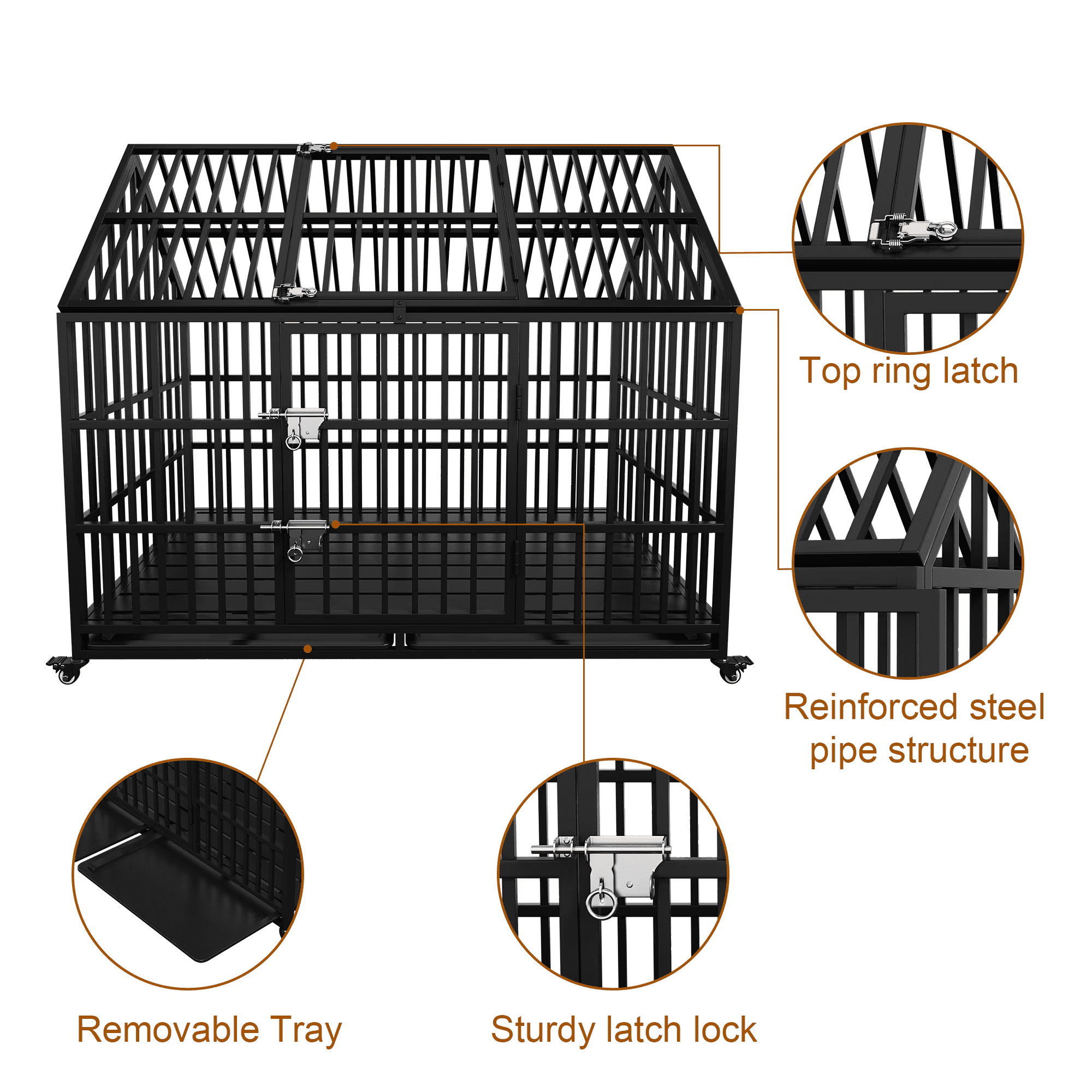 54" Heavy Duty Dog Crate, Large Dog cage Strong Metal Dog Kennels and ...
