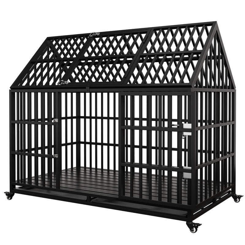 54" Heavy Duty Dog Crate Large Dog cage Strong Metal Dog Kennels and ...