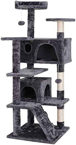 54 Inch Cat Tree, Indoor Cat Tower Condo, Multi-Level Cat House with ...