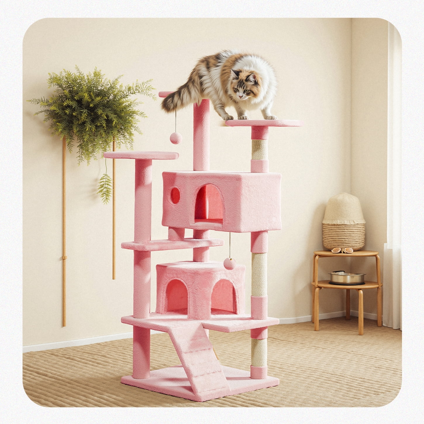 54-Inch Cat Tree Tower, Indoor Cat High-Rise Multi-Story Tower with ...