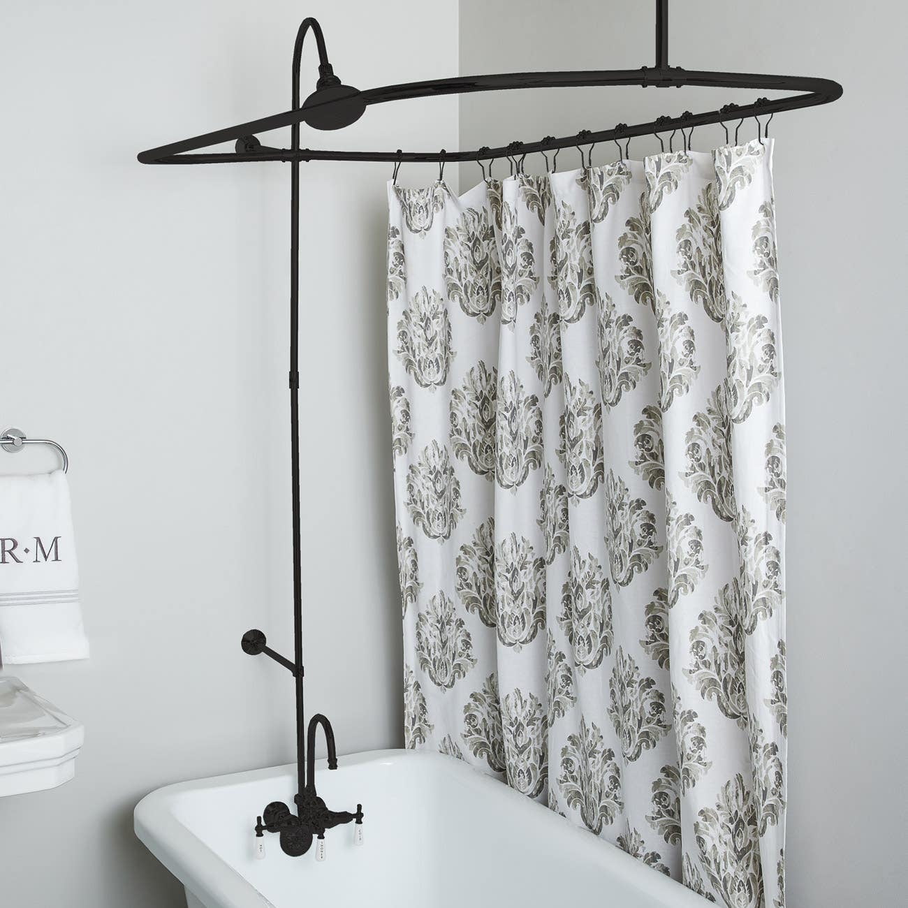 54 Inch Clawfoot Tub Shower Enclosure with Watering Can Shower Head ...