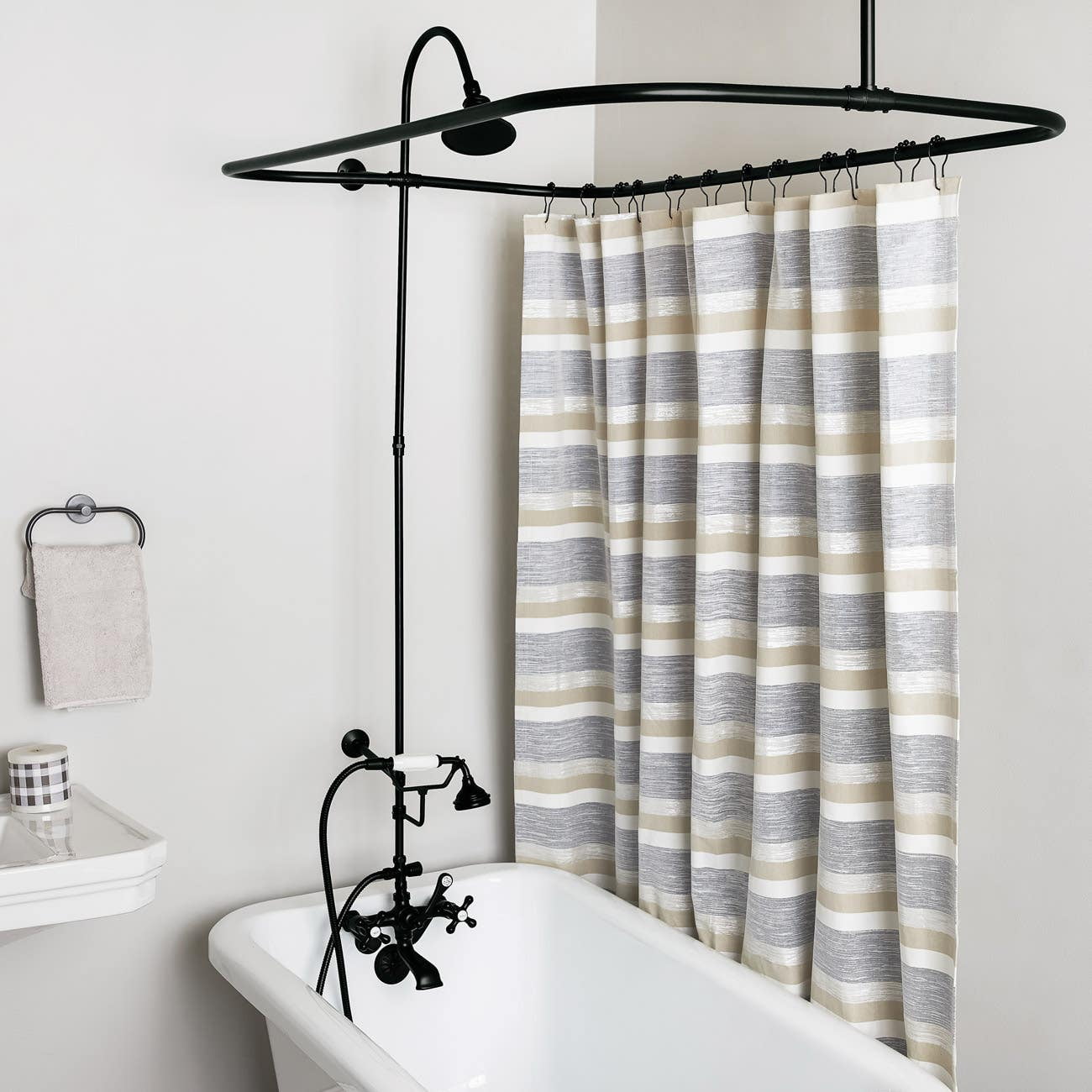 54 Inch Clawfoot Tub Wall Mount Shower Enclosure with Faucet and ...