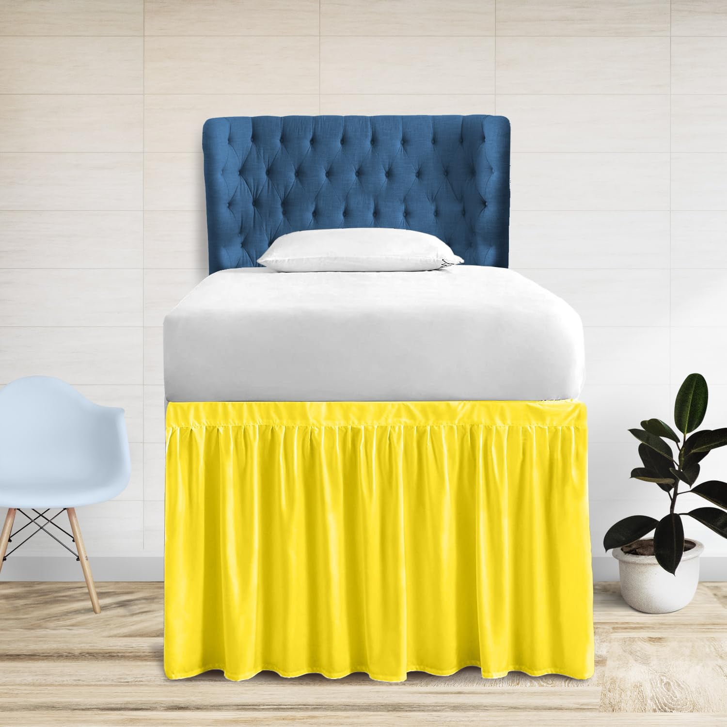 54 Inch Drop Twin XL Size Dorm Bed Yellow Solid Bed Skirt Lightweight ...