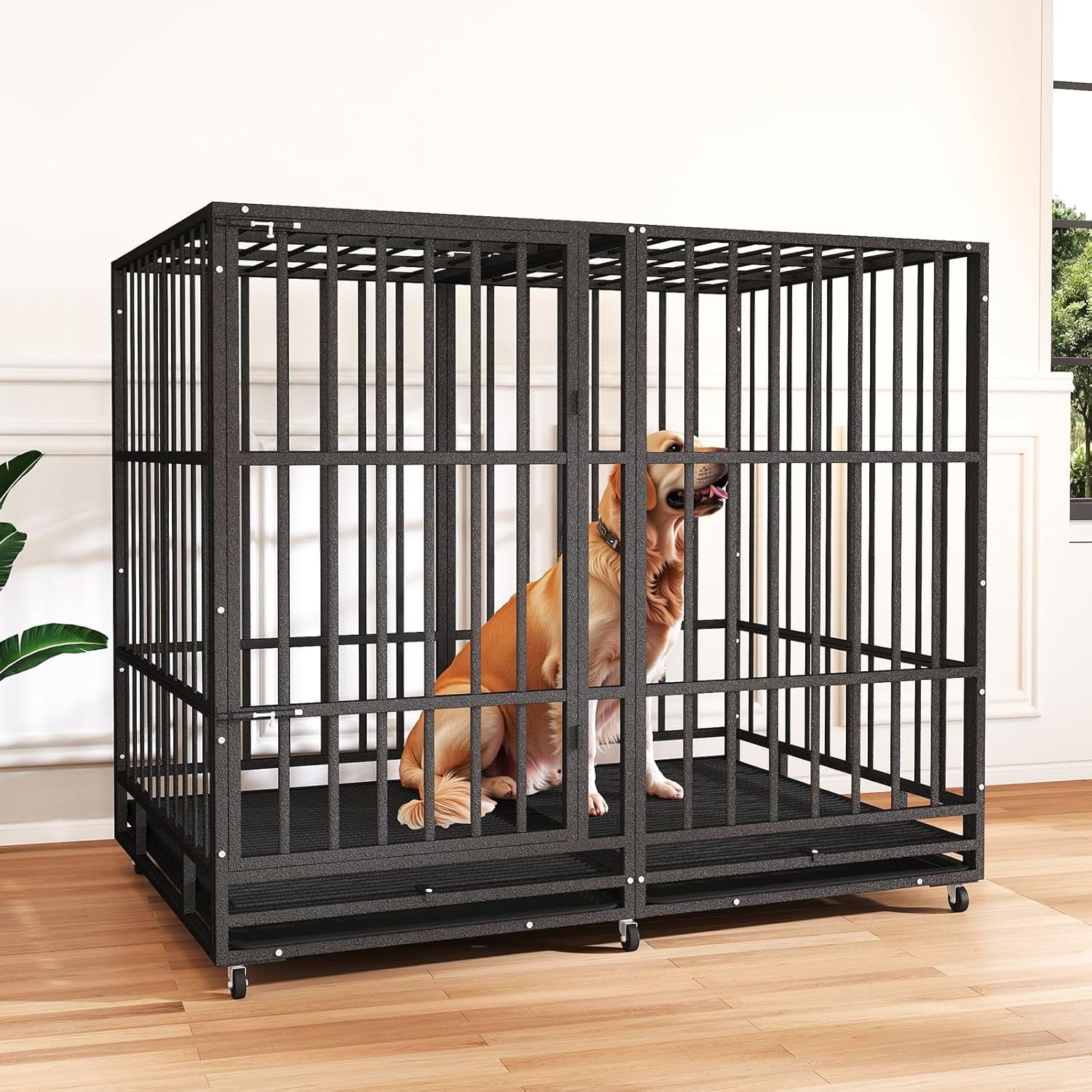 54 Inch Heavy Duty Dog Crate – Indestructible Steel Cage for Large Dogs ...
