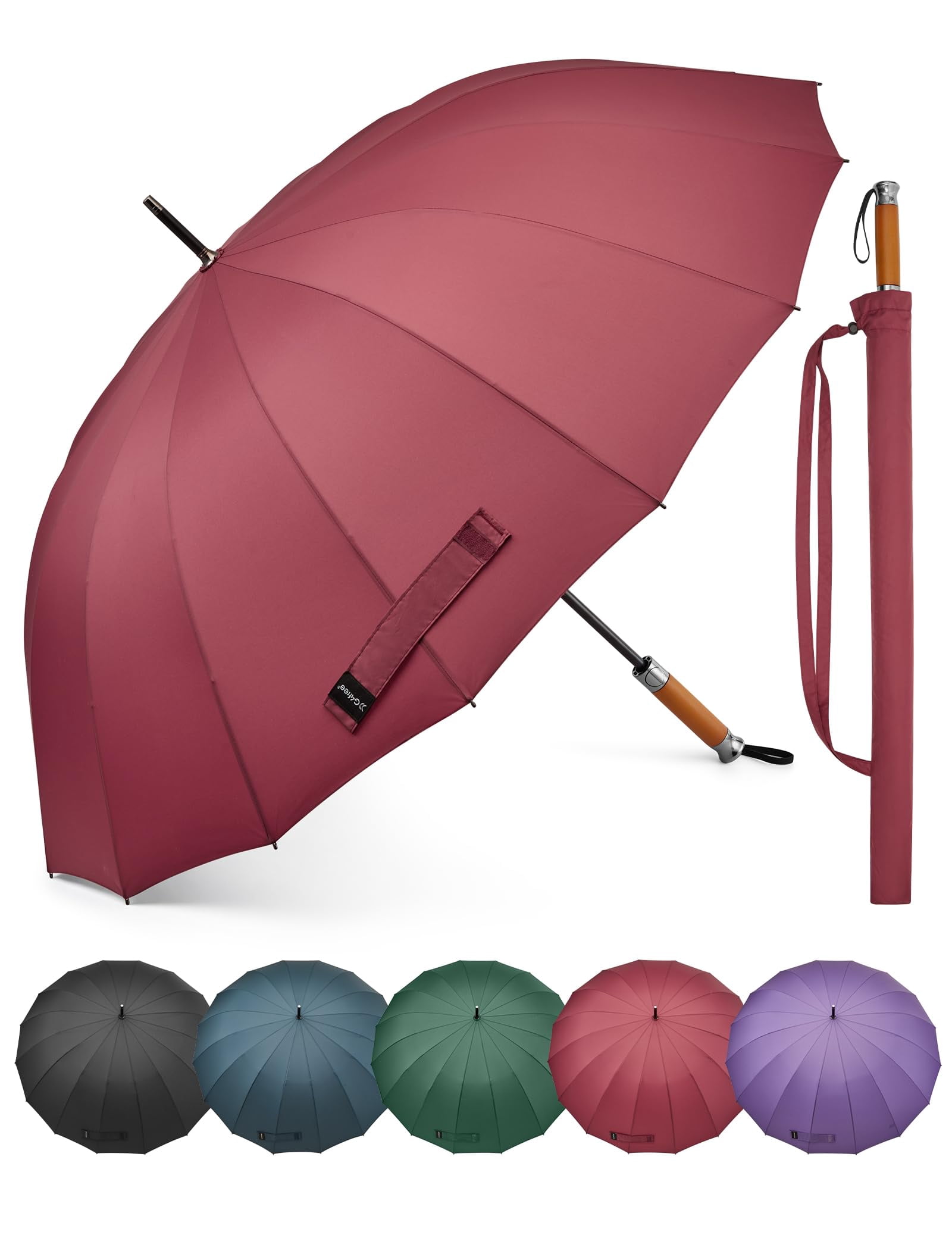 54 Inch Strong Windproof Large Umbrella for Rain 16 Ribs Stick ...