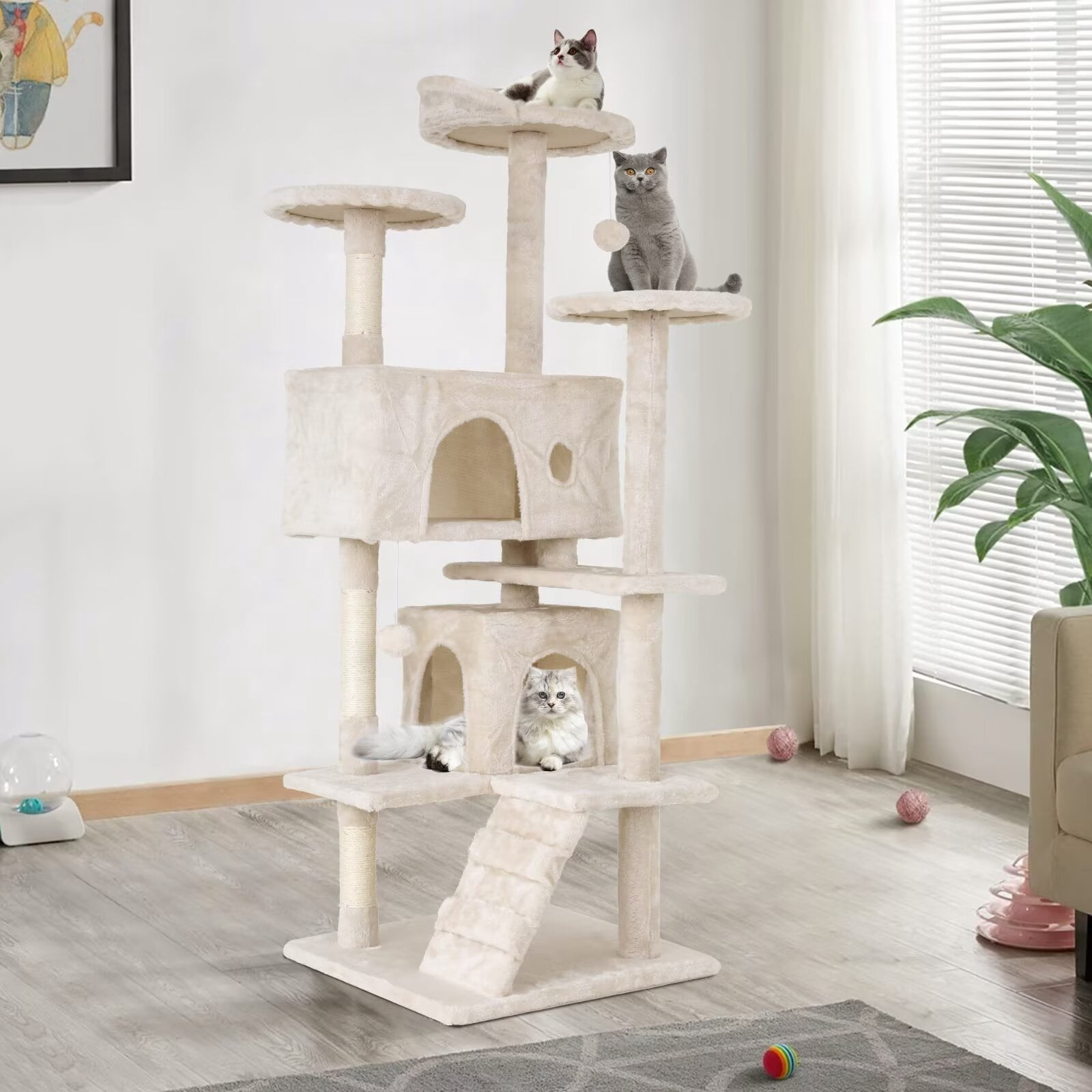 54 Inch Tall Cat Tree for Large Cat with Round Platform and Small ...