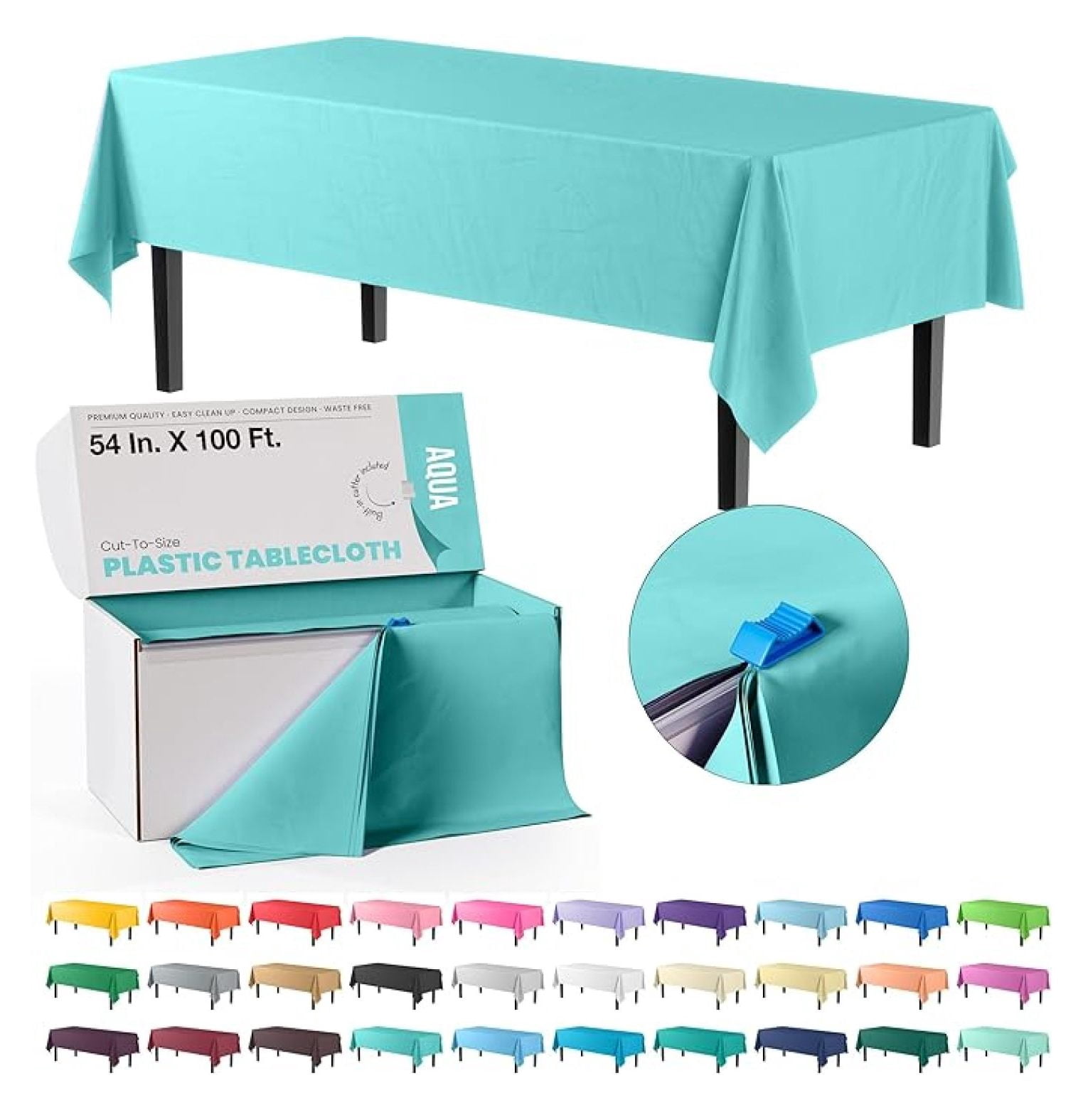 54 Inch X 100 Feet Aqua Plastic Table Cover Roll in A Cut - to - Size ...