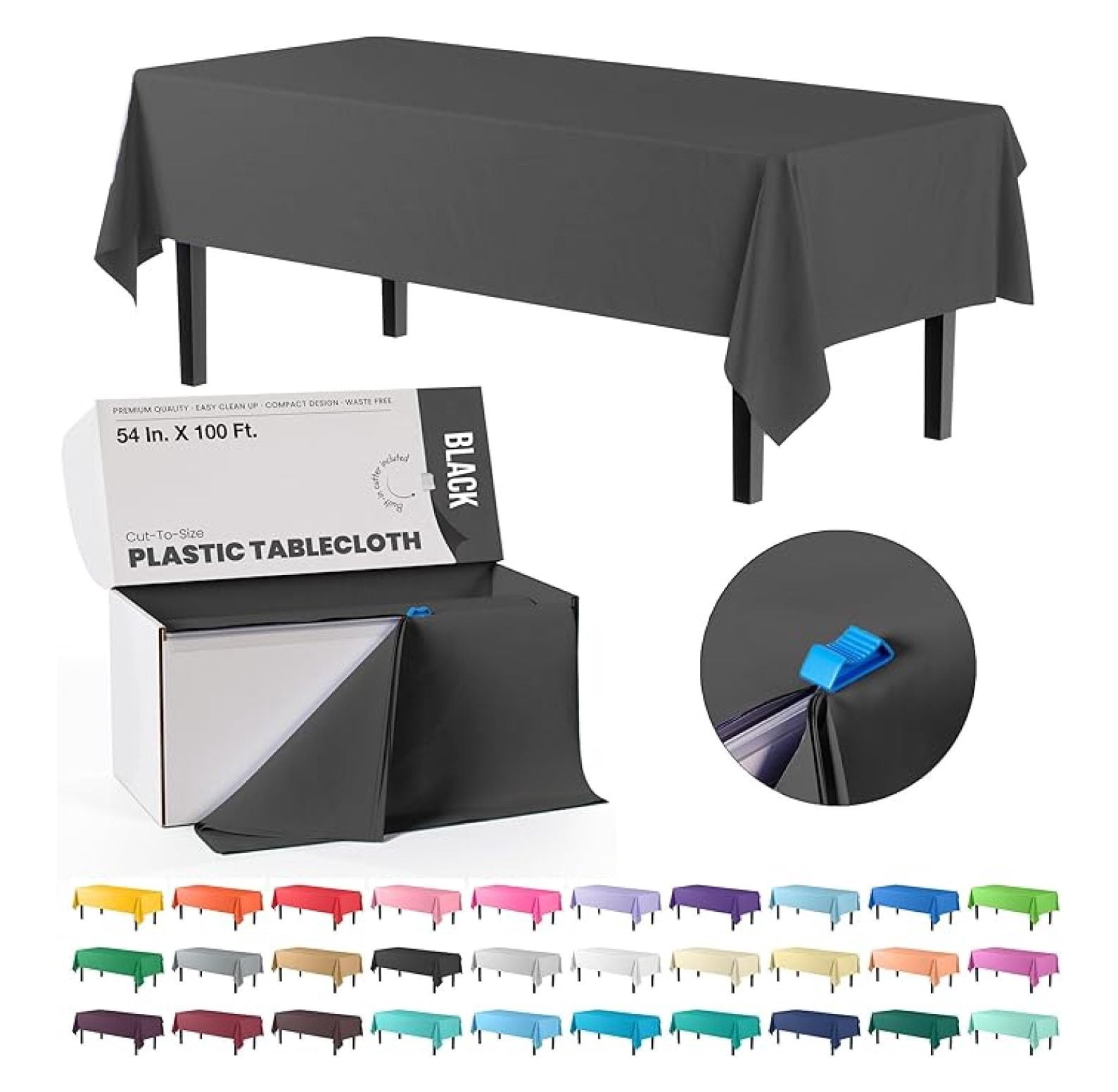 54 Inch X 100 Feet Black Plastic Table Cover Roll in A Cut - to - Size ...