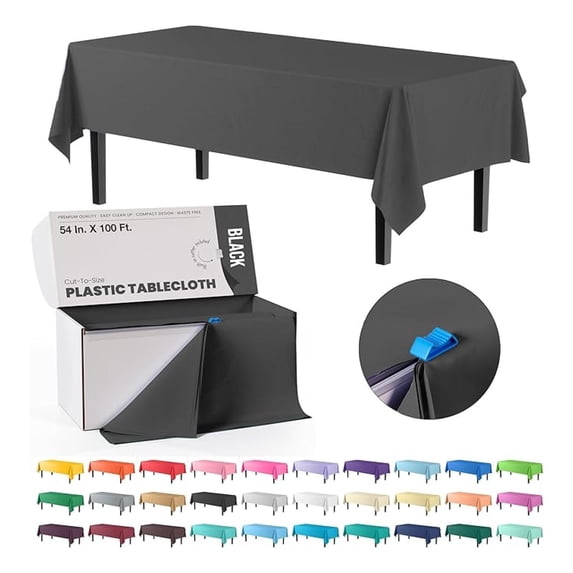 54 Inch X 100 Feet Black Plastic Table Cover Roll in A Cut - to - Size ...