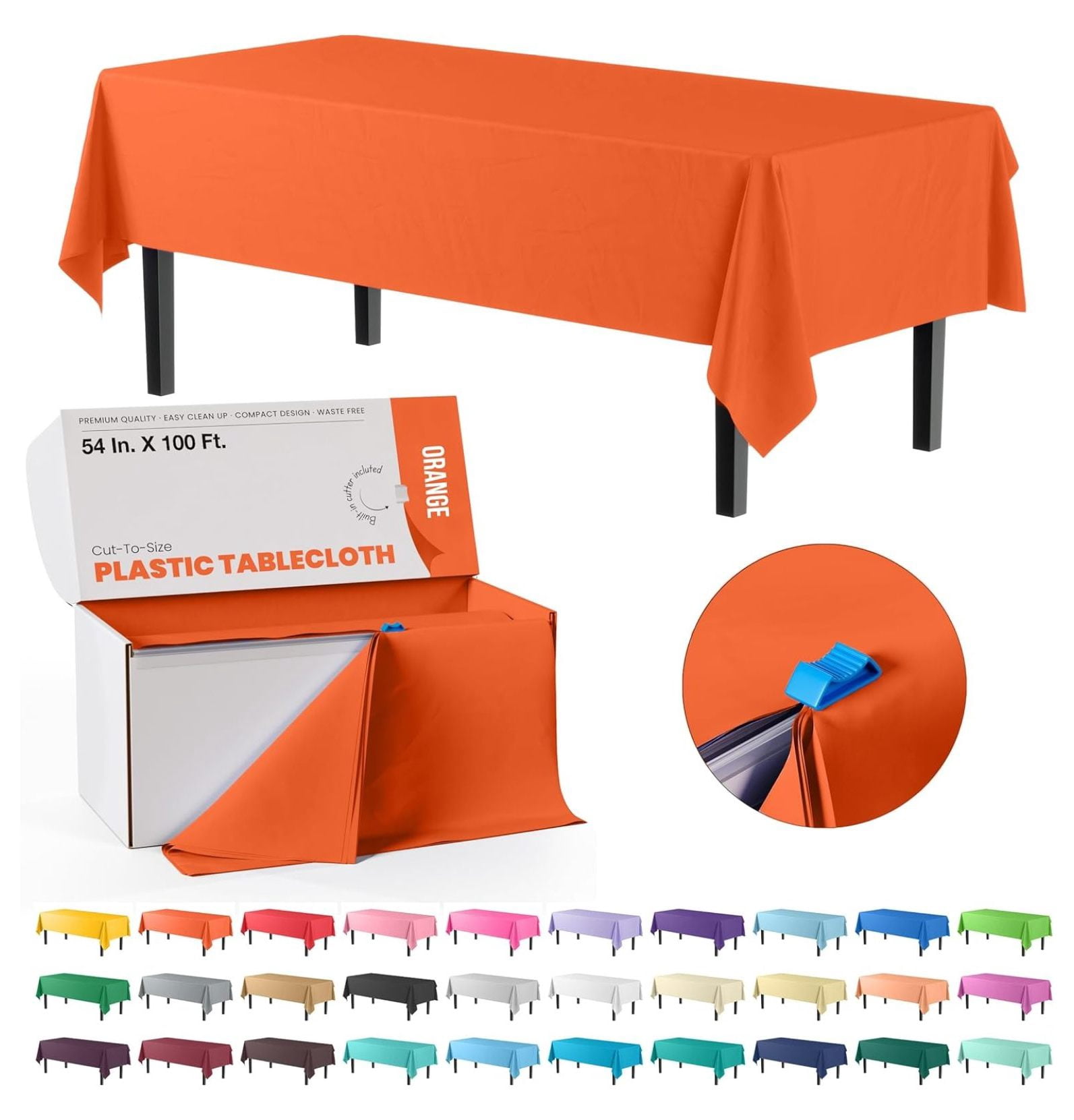 54 Inch X 100 Feet Orange Plastic Table Cover Roll in A Cut - to - Size ...