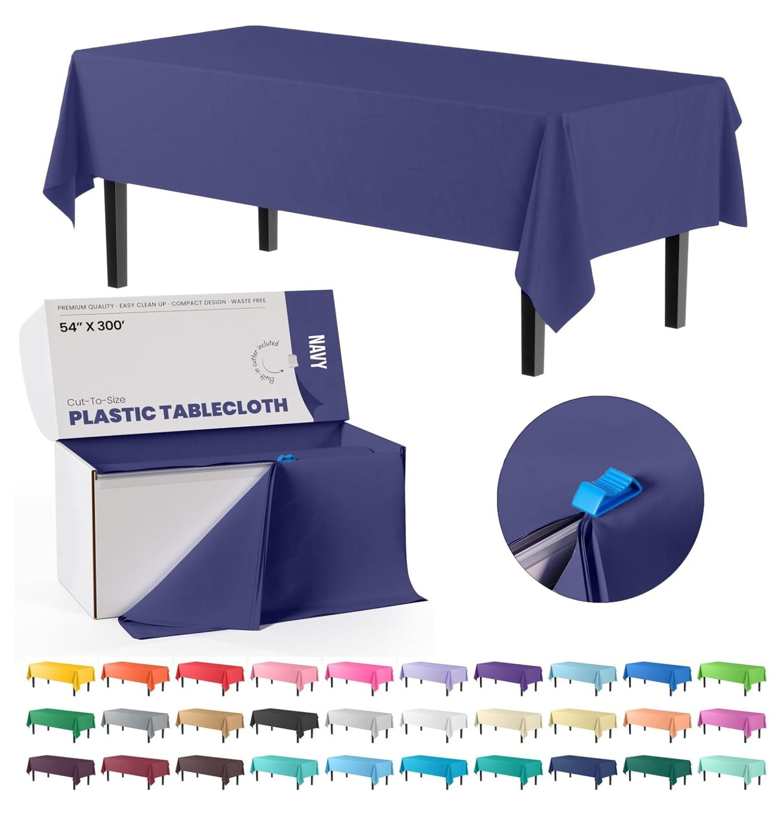 54 Inch X 300 Feet Navy Plastic Table Cover Roll in A Cut - to - Size ...