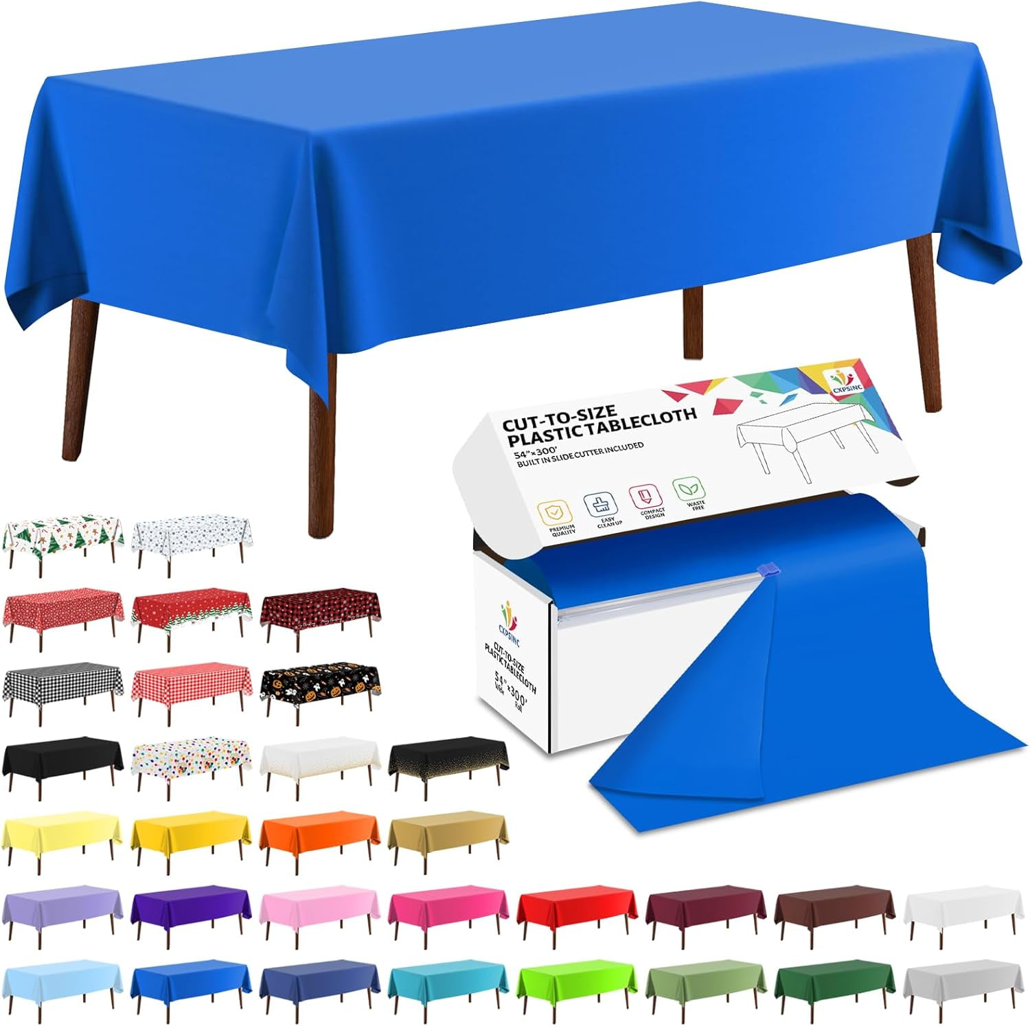 54 Inch X 300 Feet Plastic Table Cover Roll Disposable Tablecloth with ...