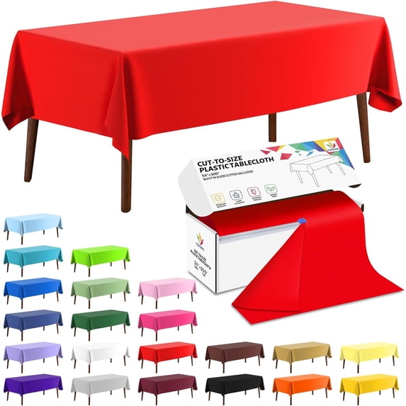 54 Inch X 300 Feet Plastic Table Cover Roll Disposable with Slide ...