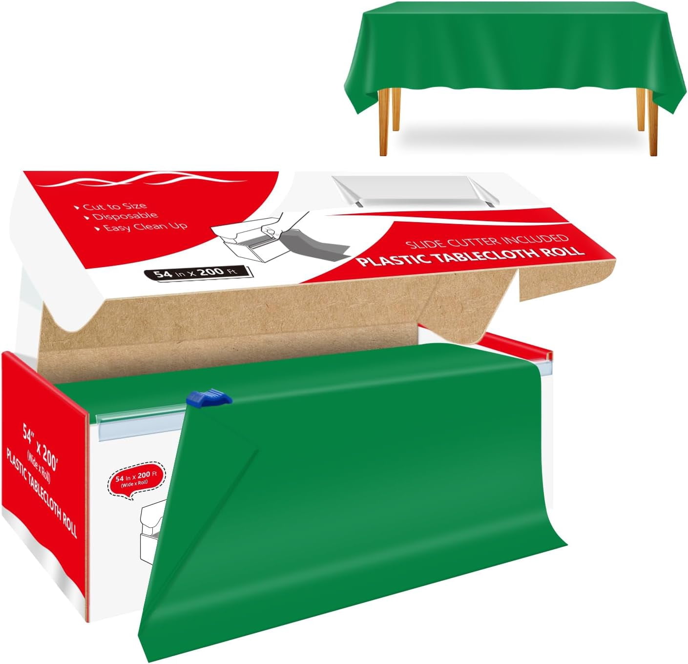54 Inch x 200 Feet Green Plastic Tablecloth Roll Cut to Size Disposable ...