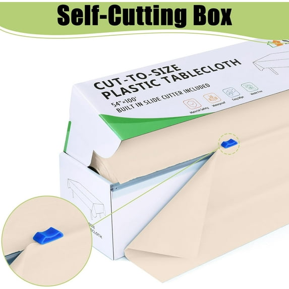 54 Inch x 300 Feet Disposable Table Cover Roll, Ivory Plastic Table ...