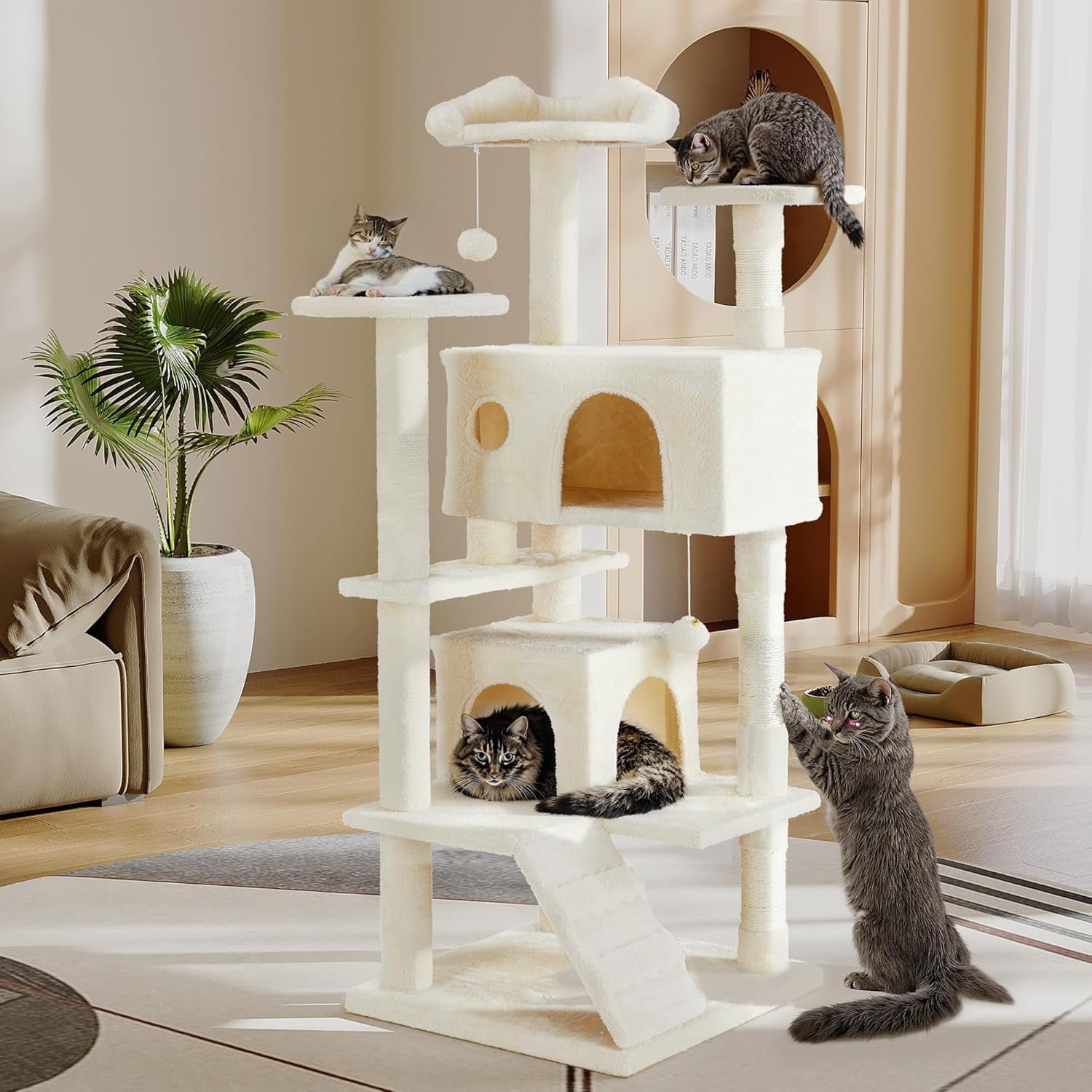 54 Inches Cat Tree Condo Furniture, Cat Tree for Indoor Cats, Cozy ...