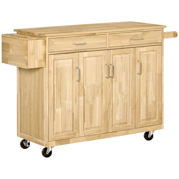 54 Inches Wide Kitchen Island, Natural Hardwood With Cabinets, Drawers ...