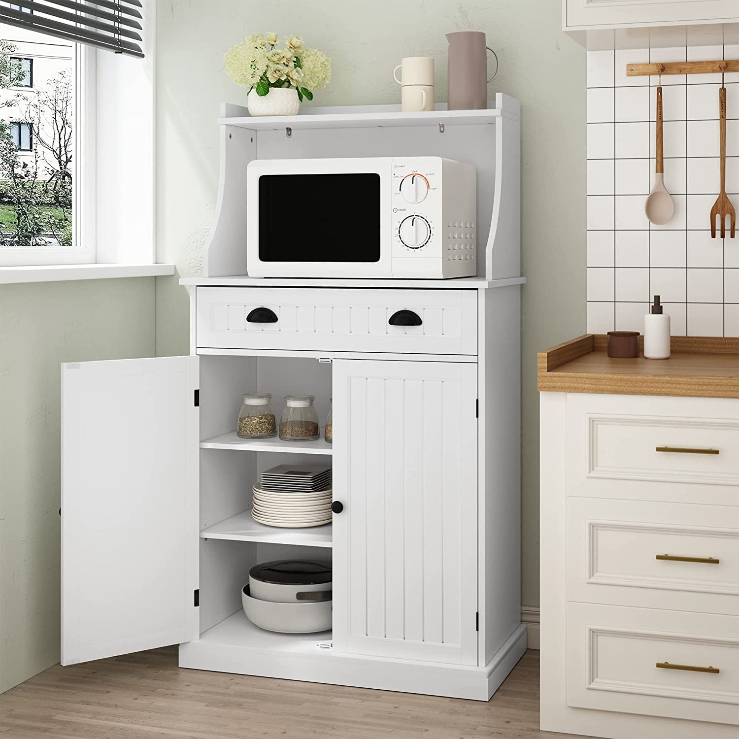 54" Kitchen Microwave Cabinet/Stand with Storage and Drawers, Pantry ...