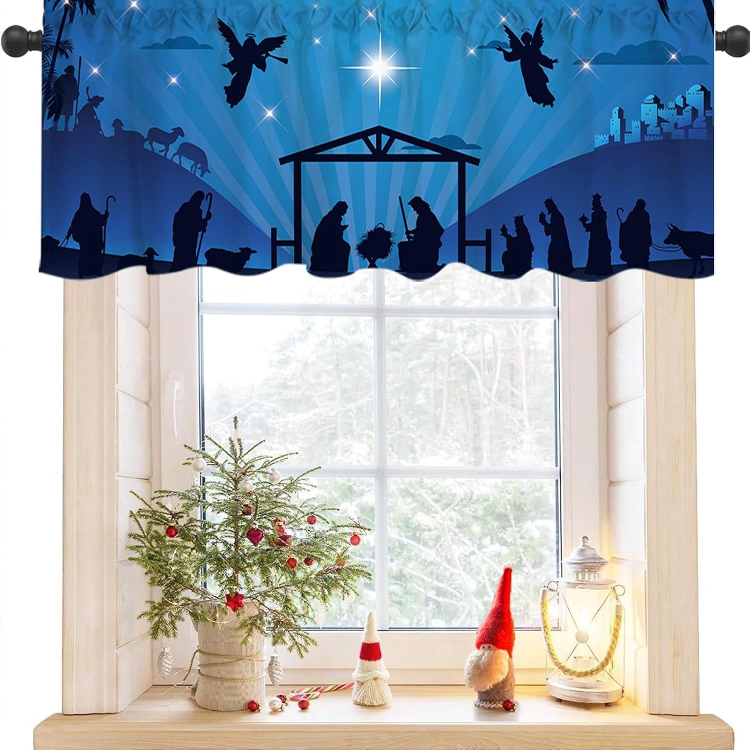 54"L x 24"W Christmas Night Manger Window Treatment Valance Christmas ...