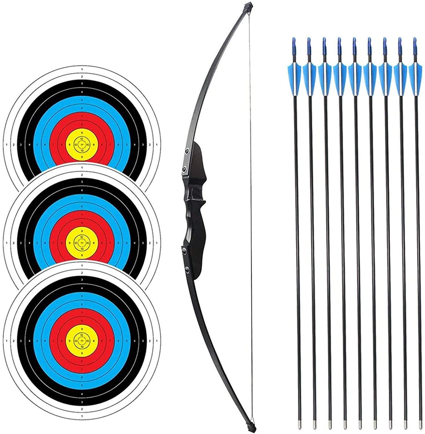 "54"" Right-Handed Bow, 30 LBs Draw Weight, Archery LARP Hunting with 9 ...