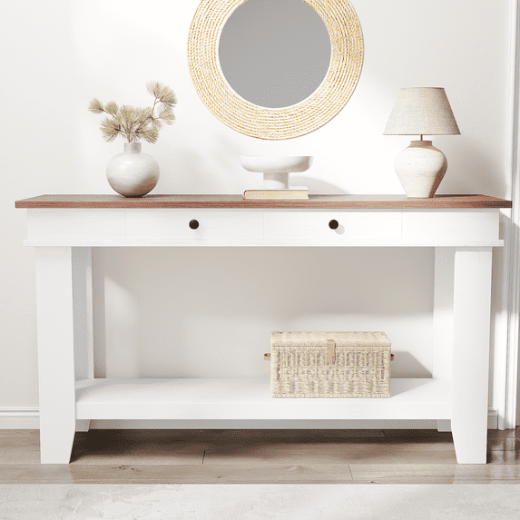 54" Long Console Table with Drawers,2 Tie Wooden Rectangular Entryway ...