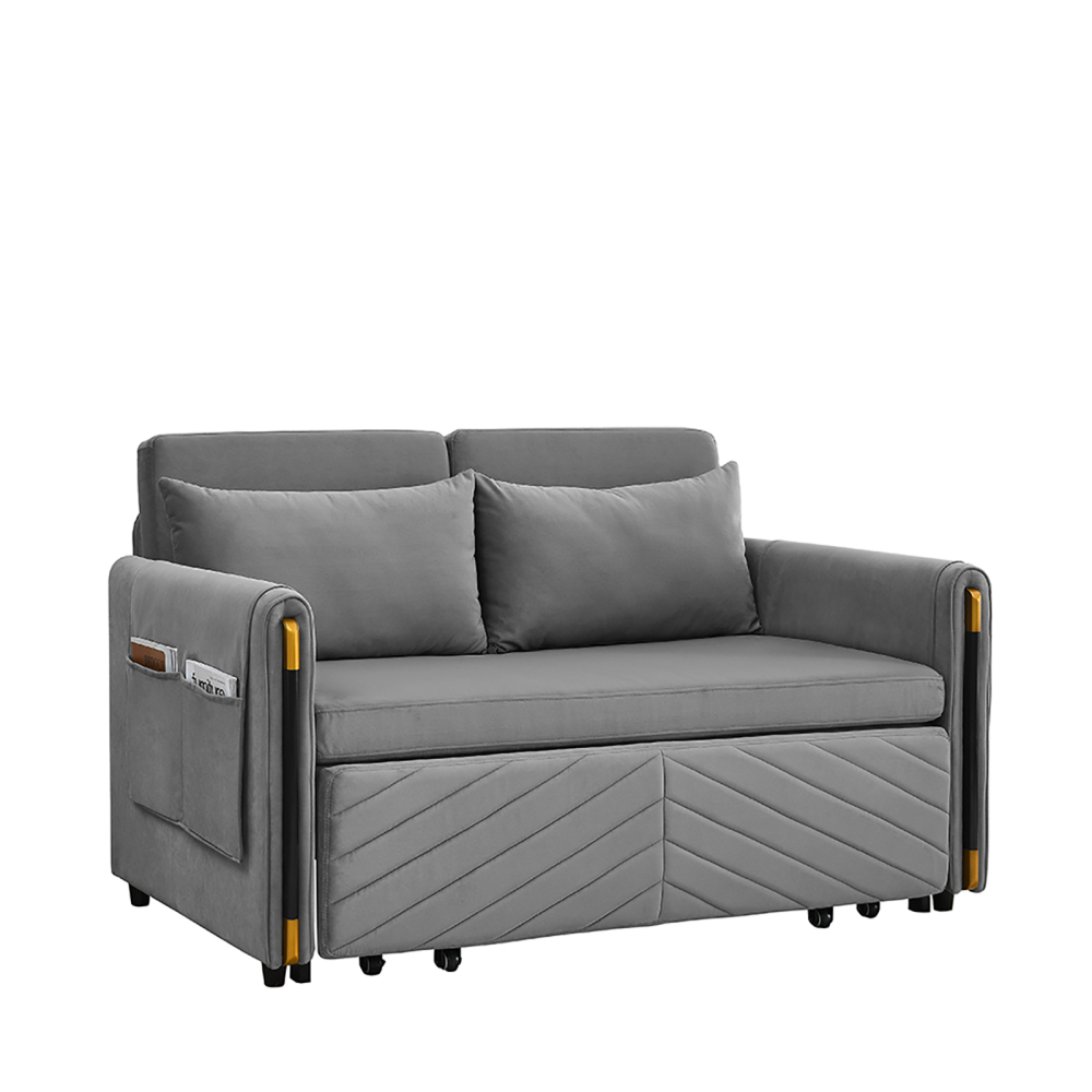 54" Modern Convertible Sofa Bed with 2 Detachable Arm Pockets, Velvet ...