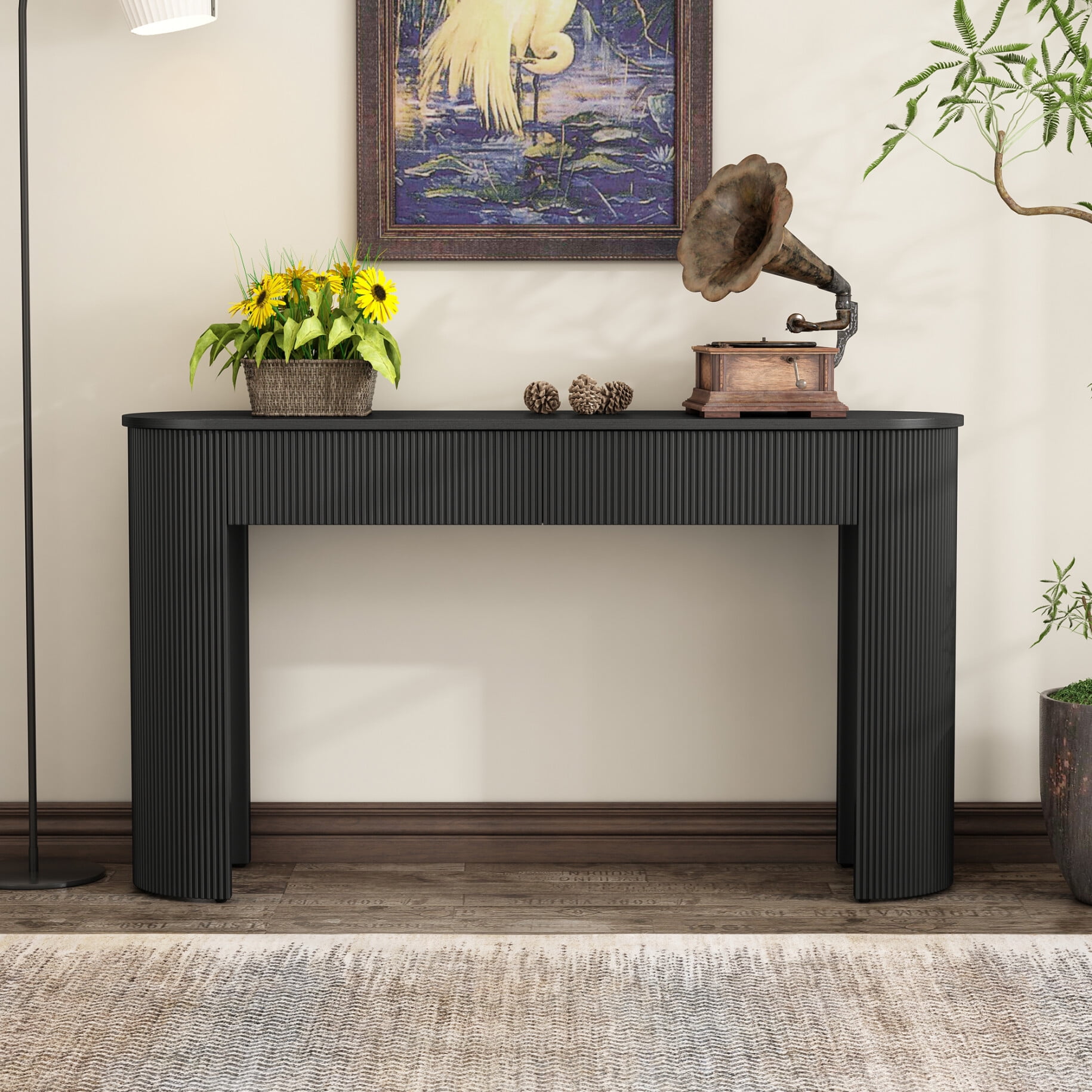 54" Narrow Console Table with 2 Drawers, Rounded Curves Long Sofa Table ...